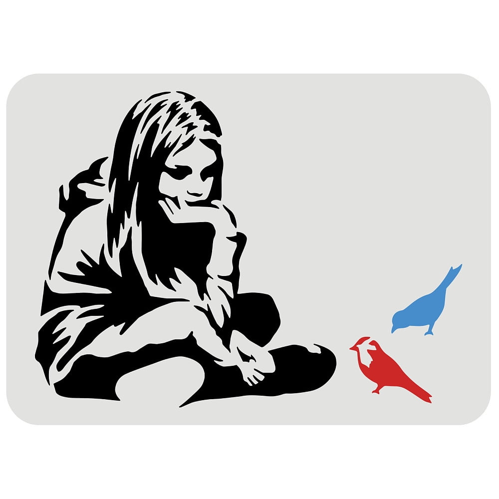 1pc Banksy Girl with Blue Bird Stencil Reusable Banksy Drawing Stencil ...