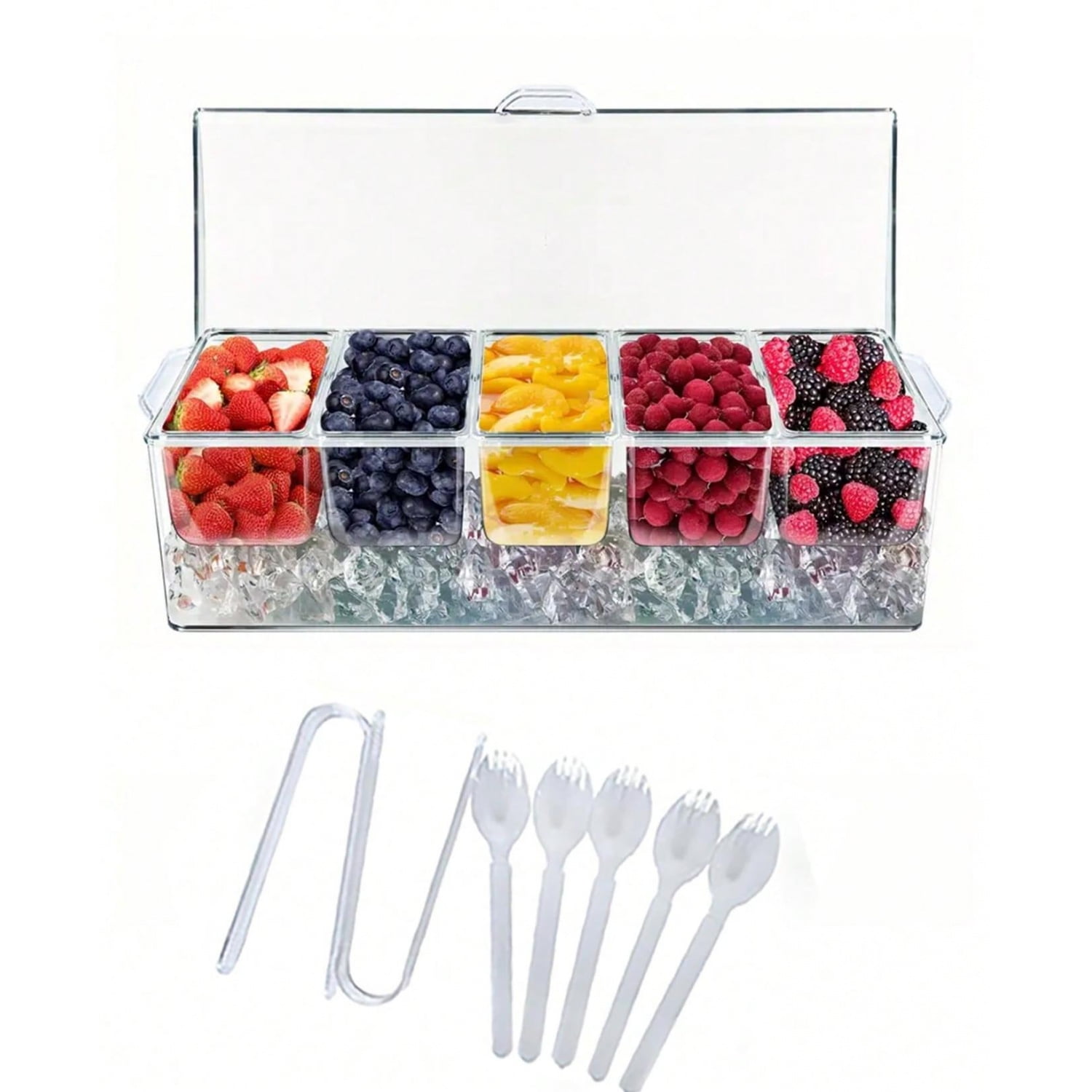 1pc Bar Serving Tray On Ice With 5 Compartments Container, Fruit Trays ...