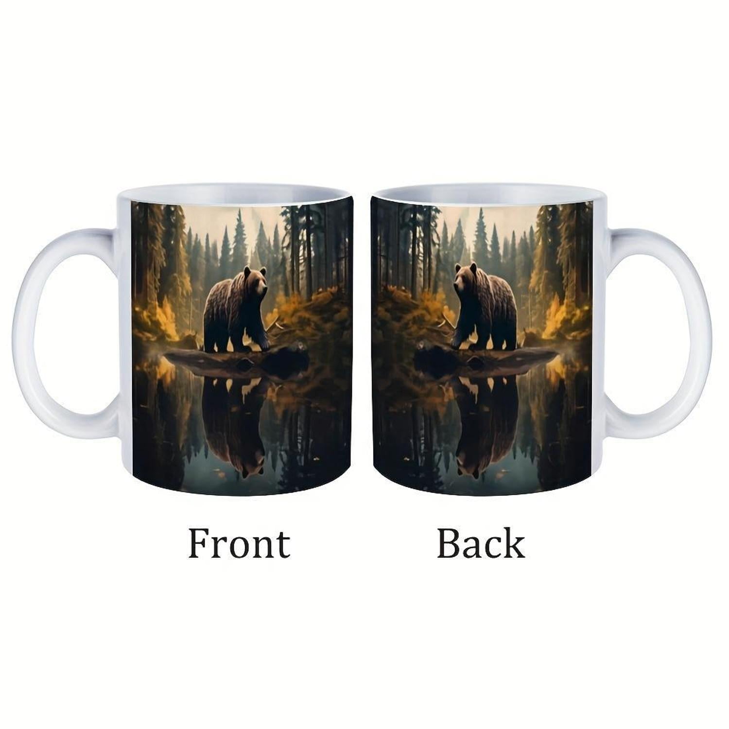 1pc Bear Forest Reflection 11oz Ceramic Coffee Mug Classic White Tea ...