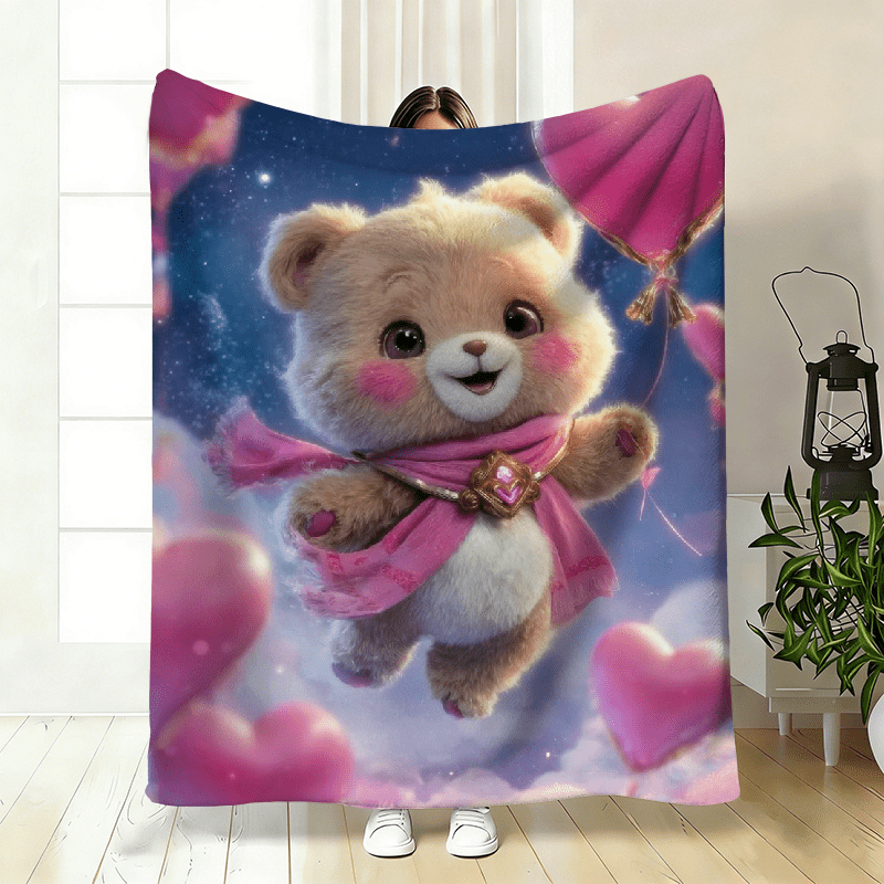 1pc Bear with Hearts HD Printed Blanket. Soft and Warm Flannel Blankets ...