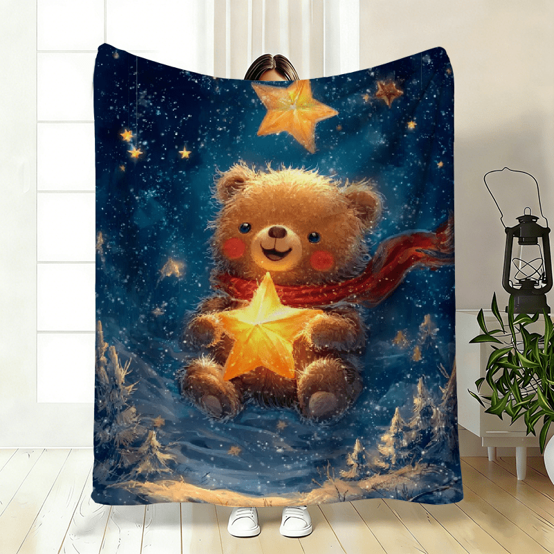1pc Bear Holds Star HD Printed Blanket. Soft and Warm Flannel Blankets ...
