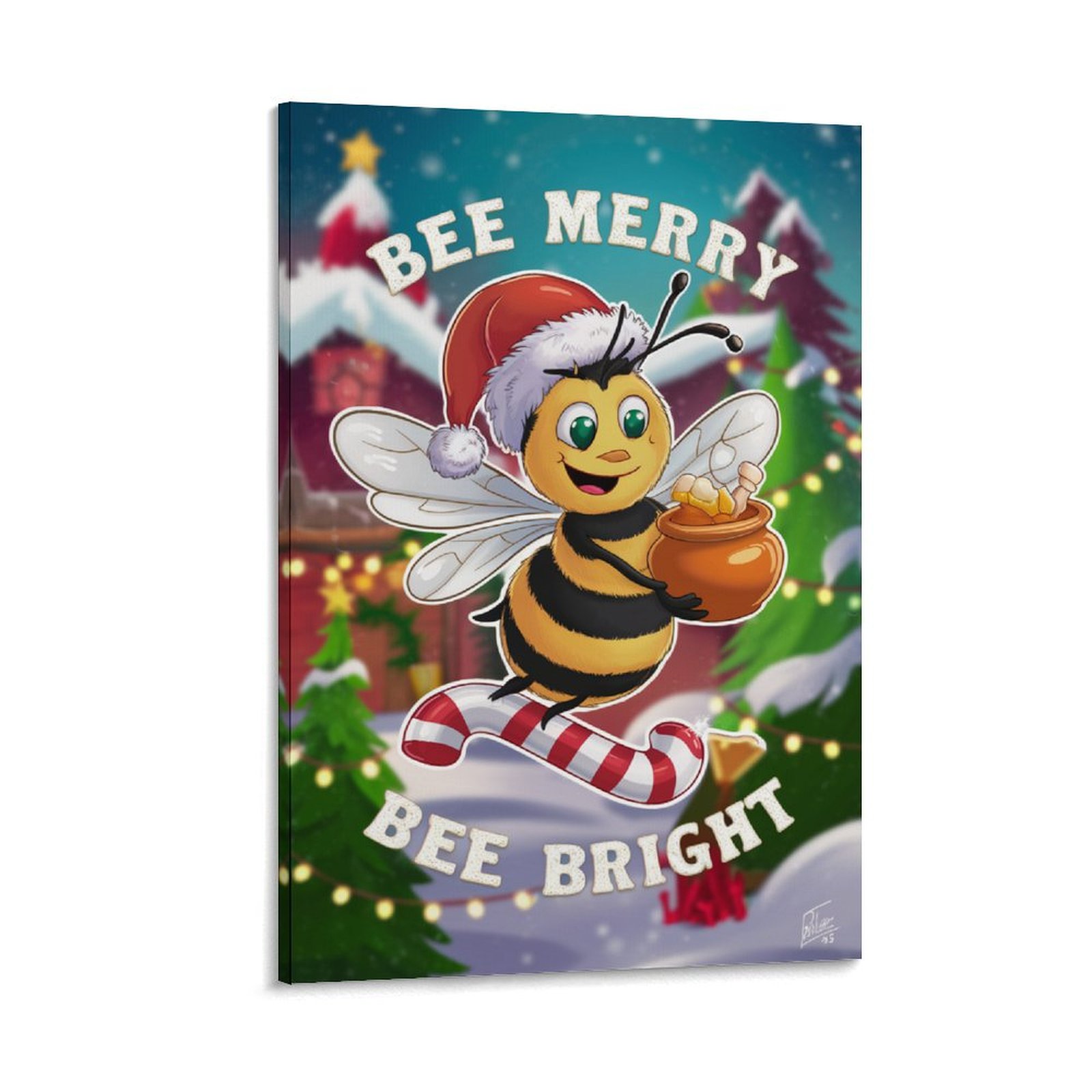 1pc Bee Merry Christmas Cartoon 4 Pictures Print Wall Art With ...