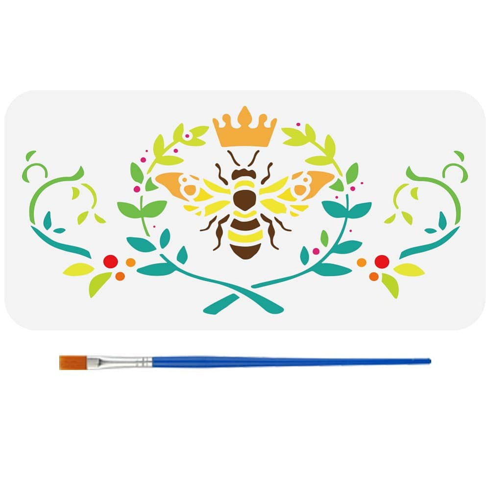 1pc Bee Stencil with a Paint Brush 11.8x5.9Inch Vintage Medallion Bee ...