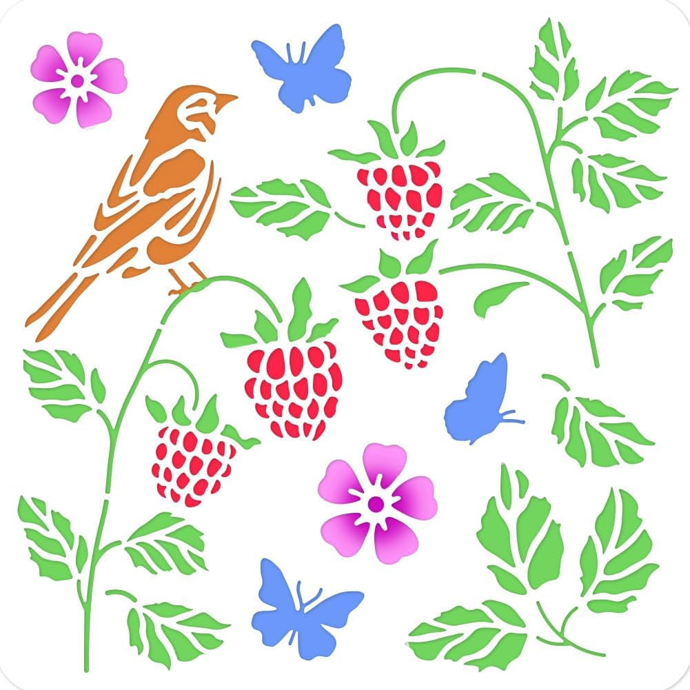 1pc Bird Raspberry Painting Stencil 11.81x11.81 Inch Reusable Craft ...