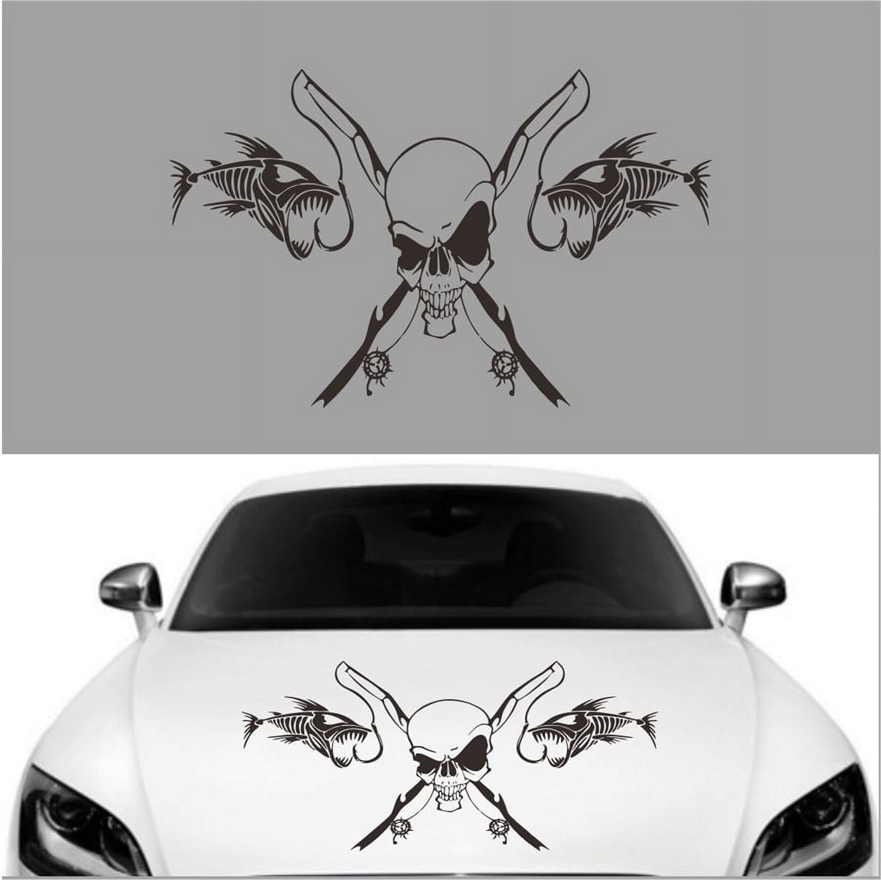1pc Black Car Hood Door Vinyl Decal Fishing Skull Sticker For Jeep SUV ...