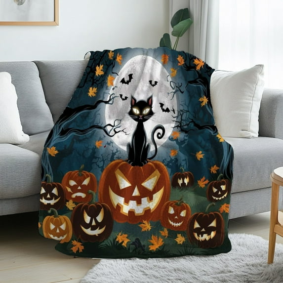 1pc Black Cat Flannel Blanket - Spooky Halloween & Christmas Throw with ...