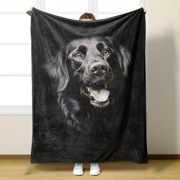 1pc Black Dog Throw Blanket - Cozy Flannel Animal Print, All-Season ...