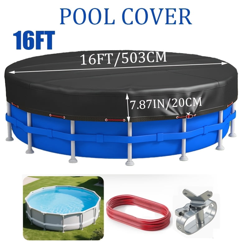 1pc Black Round Above Ground Pool Cover, Heavy Duty Waterproof ...