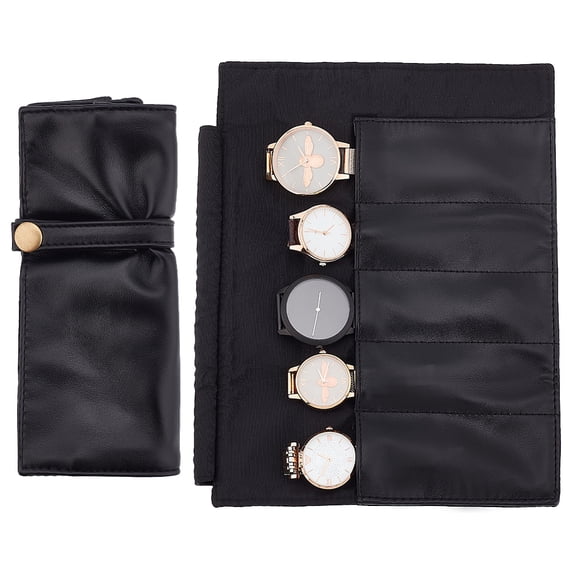 1pc Black Watch Leather Travel Case Waterproof Travel Watch Roll ...