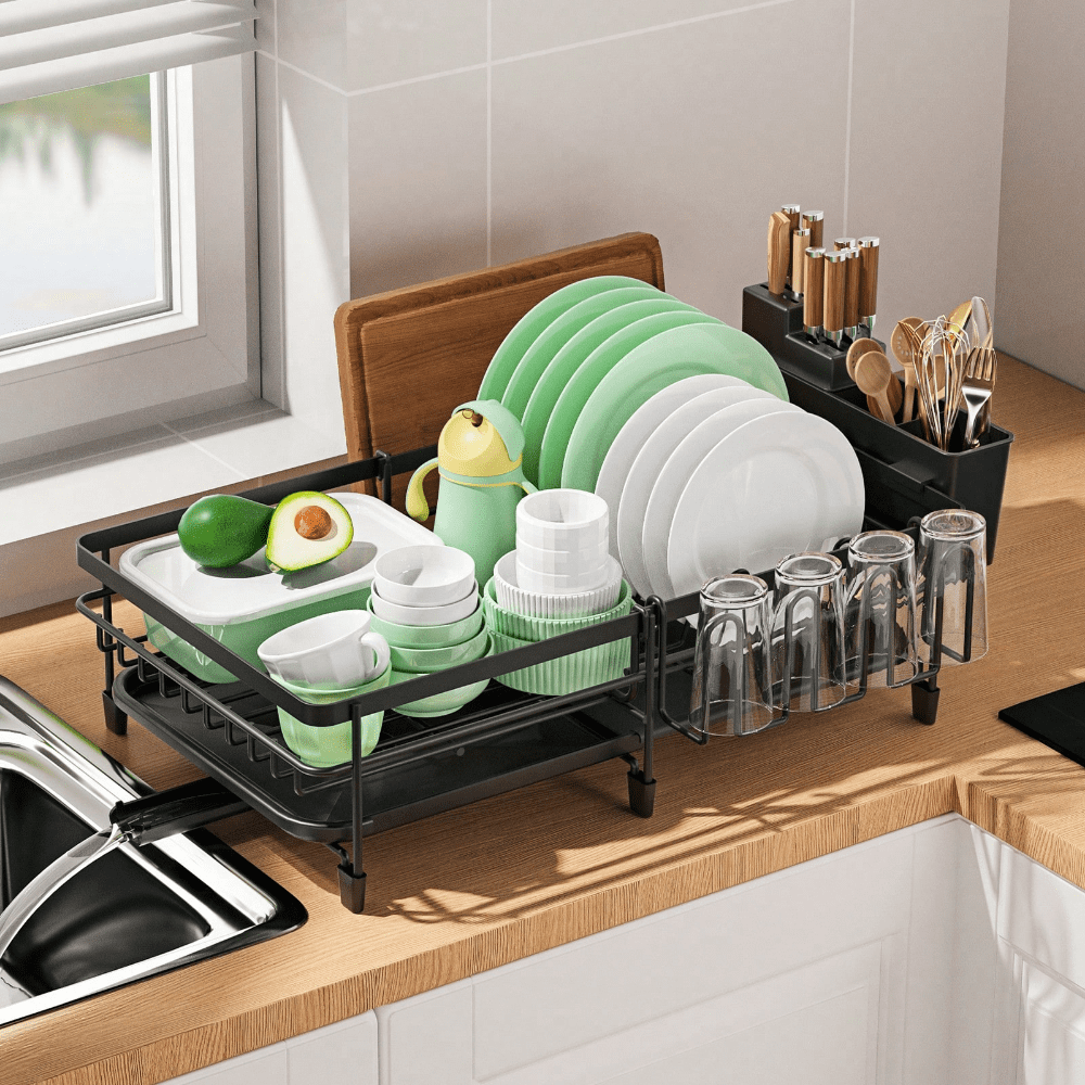 1pc Blakc Dish Drying Rack - Expandable Dish Rack For Kitchen Counter ...