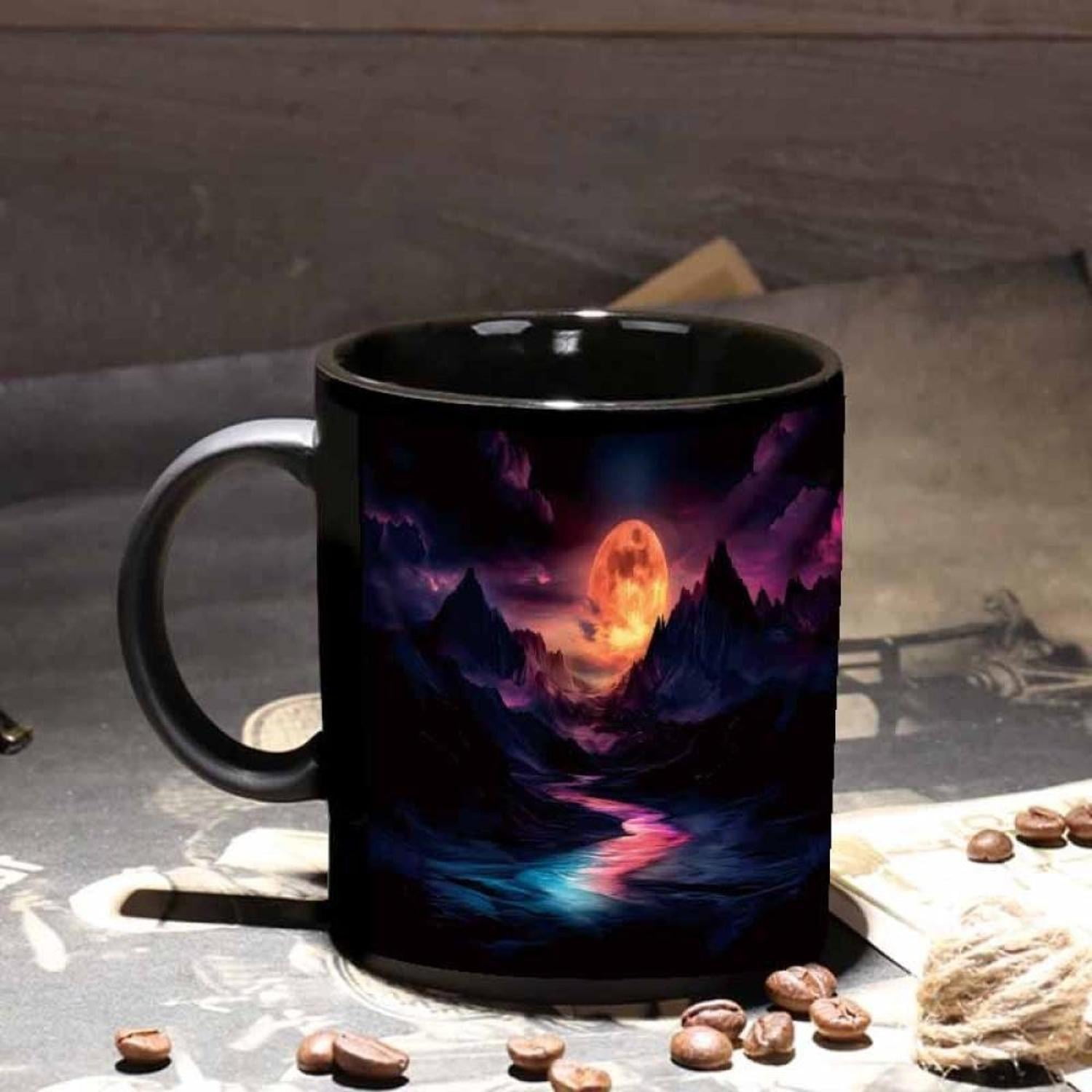 1pc Blood Moon Mountain Mug Coffee Cup with Dark Purple Pink Red Moon ...