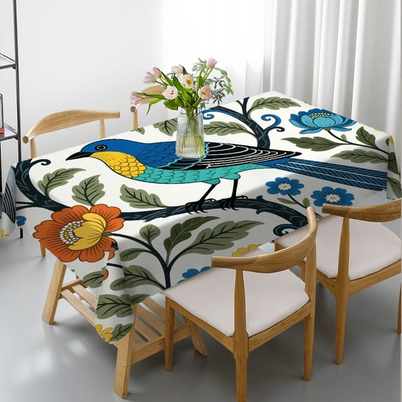 1pc Blue Birds Flowers Print Tablecloths rectangle , 2D Flat Printing ...