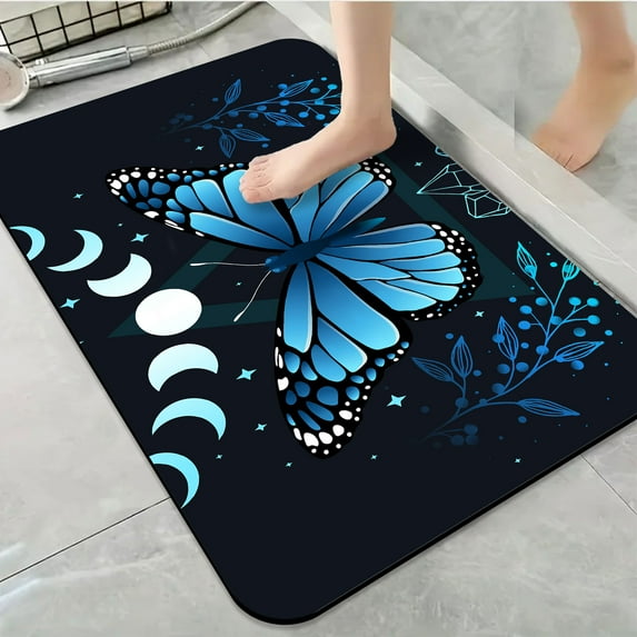 1pc Blue Butterfly with Celestial Bathroom Rug Bathroom Decor and Accessories- Durable,Anti Slip ...