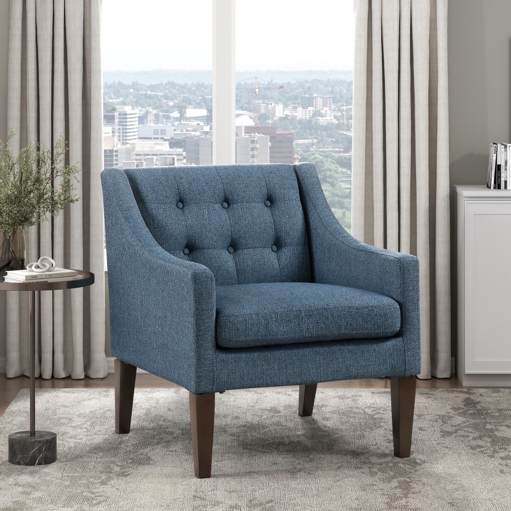 1pc Blue Button-Tufted Chair, Plywood Frame | 300lbs Weight Bearing ...