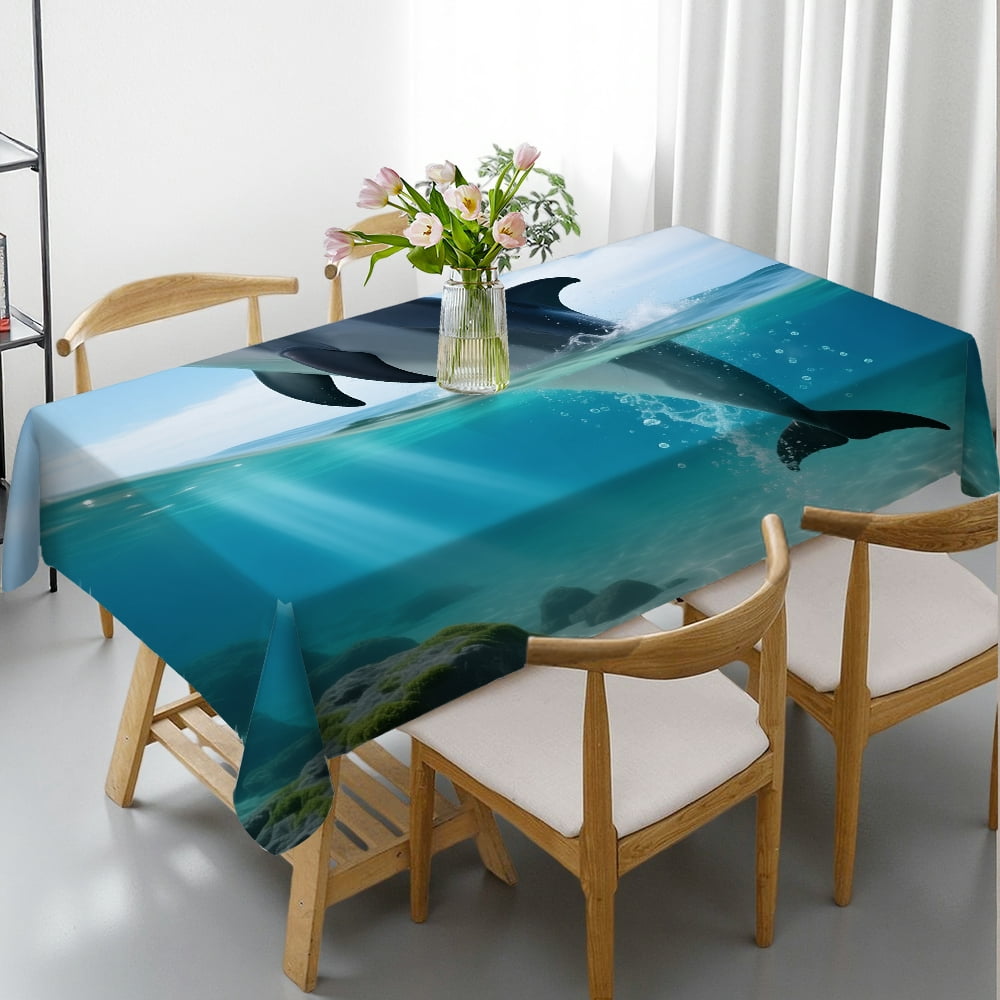 1pc Blue Dolphin Print Tablecloths for dining table, Festive Table ...
