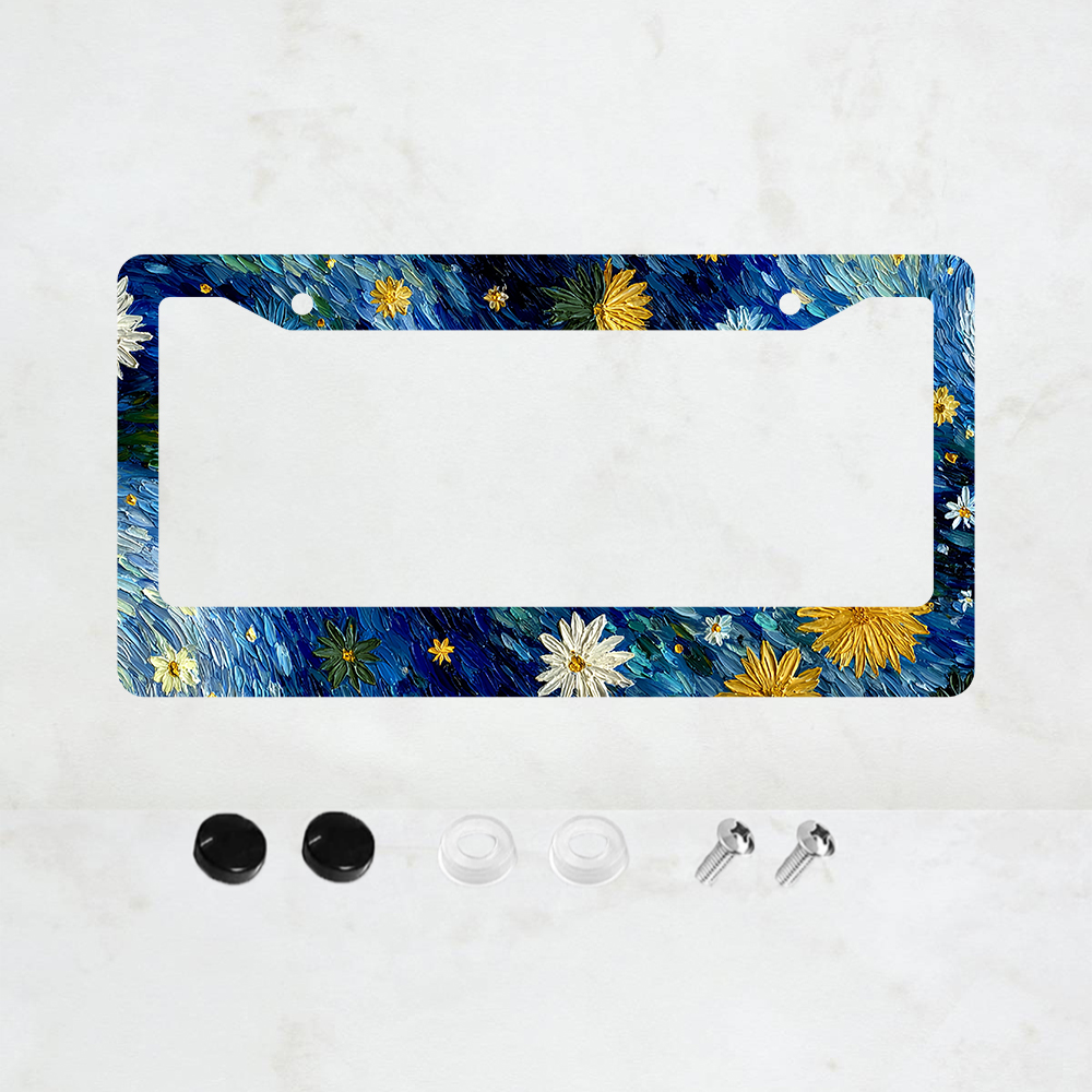 1pc Blue Floral Pattern 2-Hole License Plate Frame, Aluminum Material ...