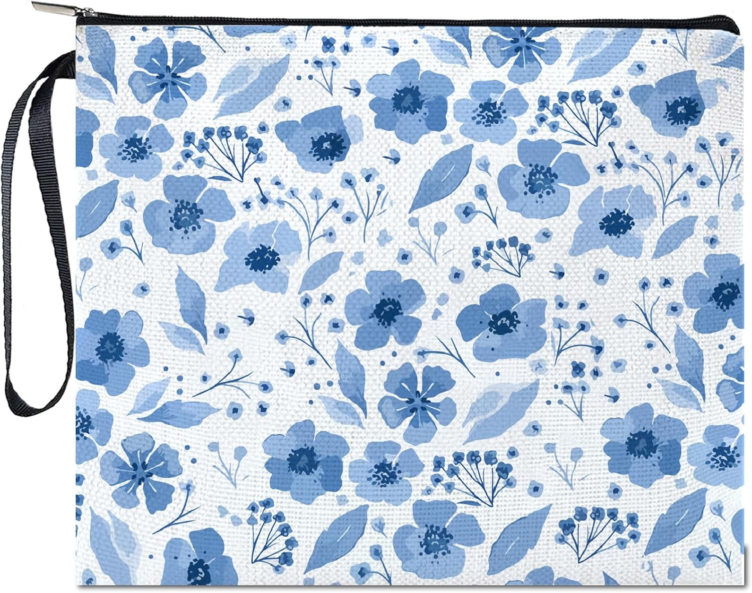 1pc Blue Flower Makeup Bags for Women Travel Watercolor Cosmetic Bag ...