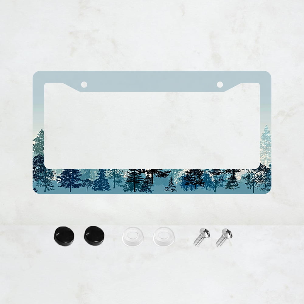 1pc Blue Forest Pattern 2-Hole License Plate Frame Aluminum Material ...