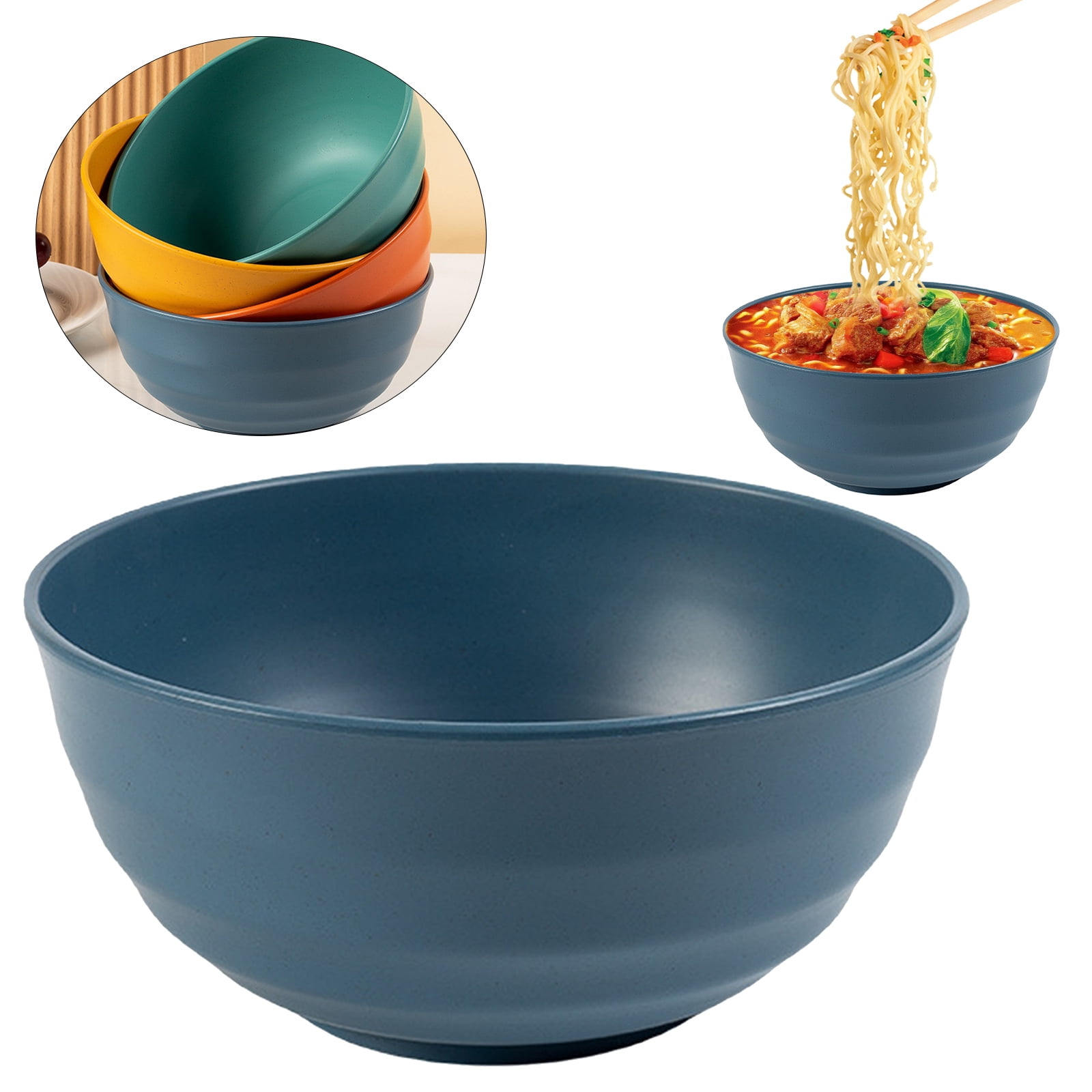 1pc Blue Plastic Striped Rice Bowl 20cm, 700ml Food-Grade PP Plastic ...