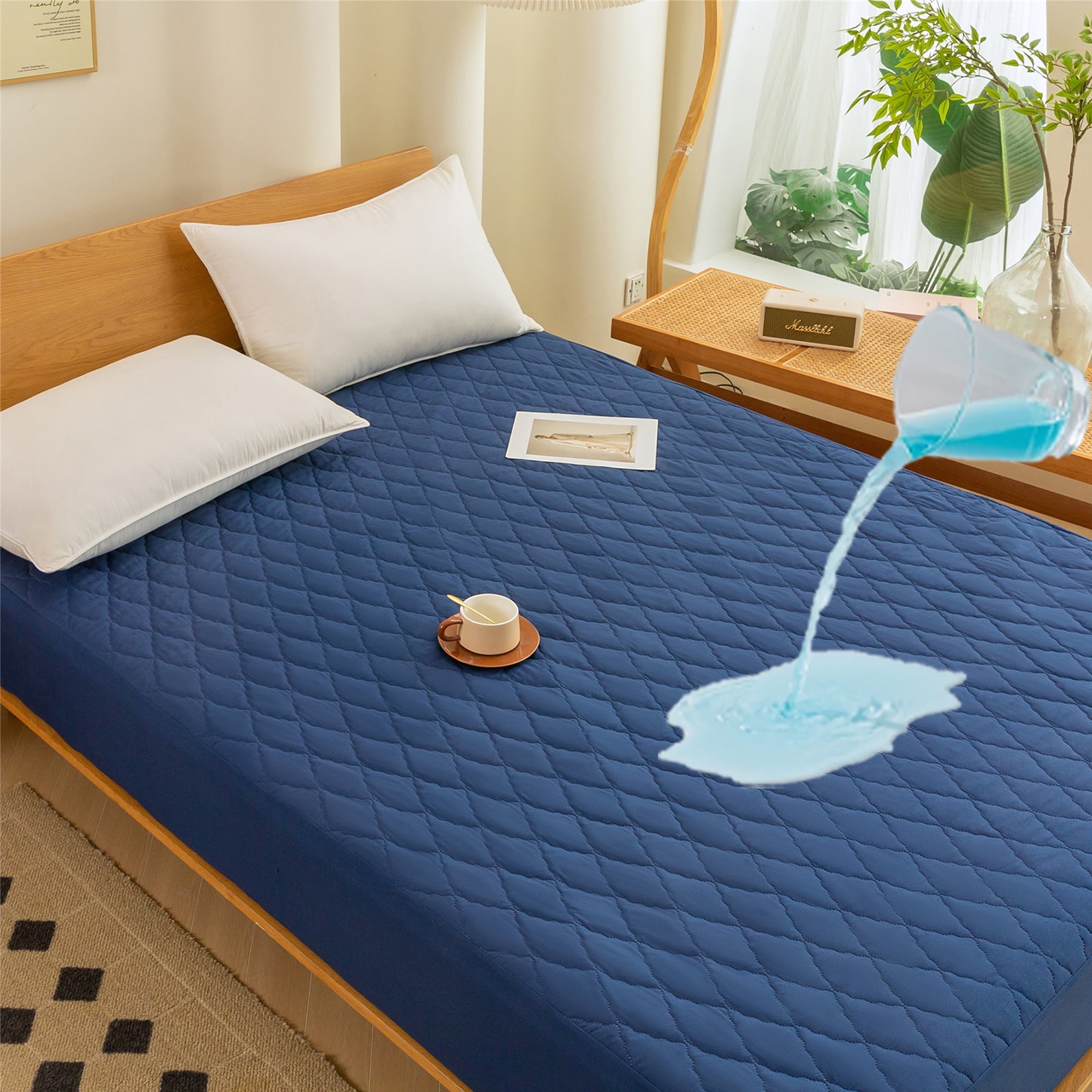 1pc Blue Waterproof Mattress Protector-Soft, Breathable, Durable12"-18 ...