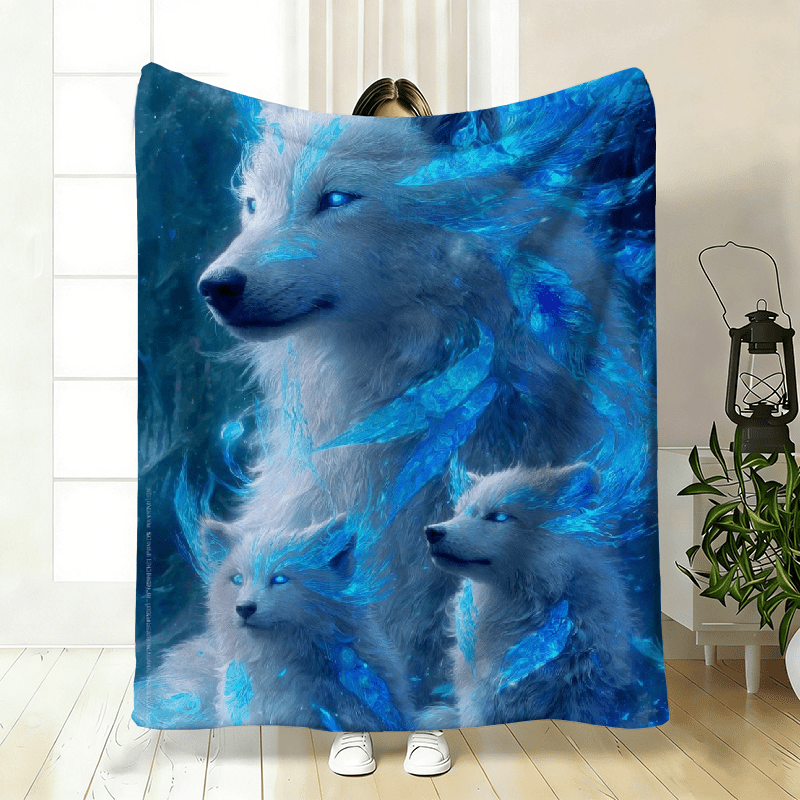 1pc a Blue Wolf-Themed High-Definition Printed Blanket. Cozy And Warm ...