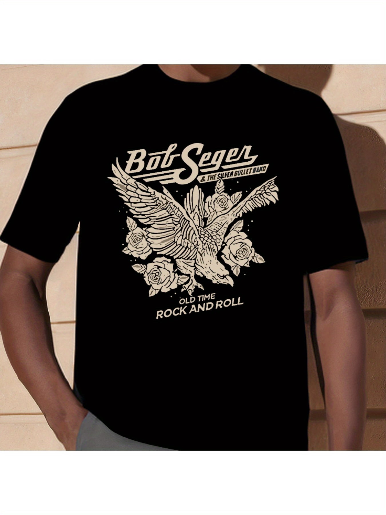 1pc Bob Seger Band Graphic Tee, Men'S Casual Cotton T-Shirt with Crew ...