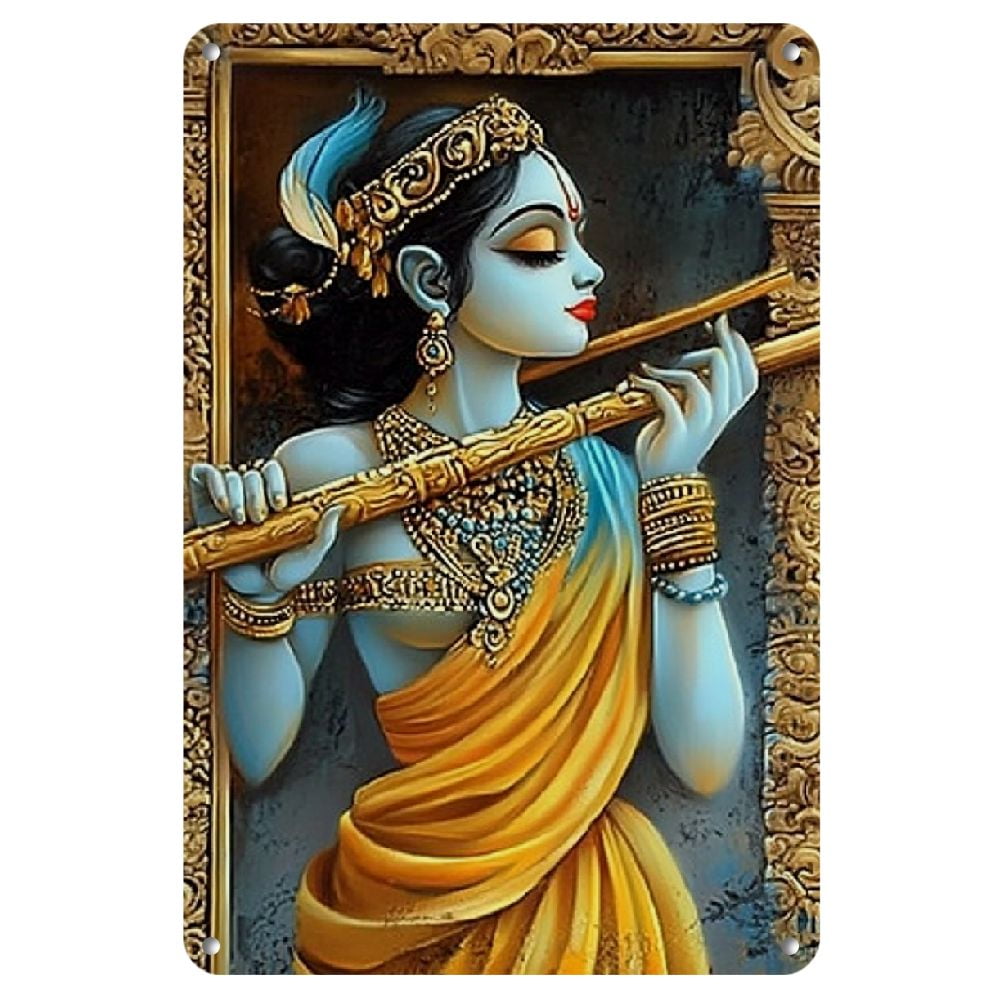 1pc Boho Style Krishna Metal Wall Art, Iron Sign, Religious Theme ...