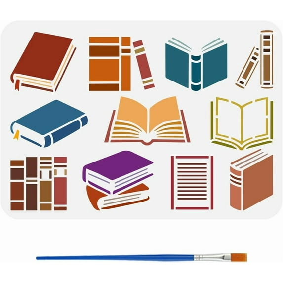 1pc Books Stencil with a Paint Brush 11.7x8.3Inch Reusable Paper ...