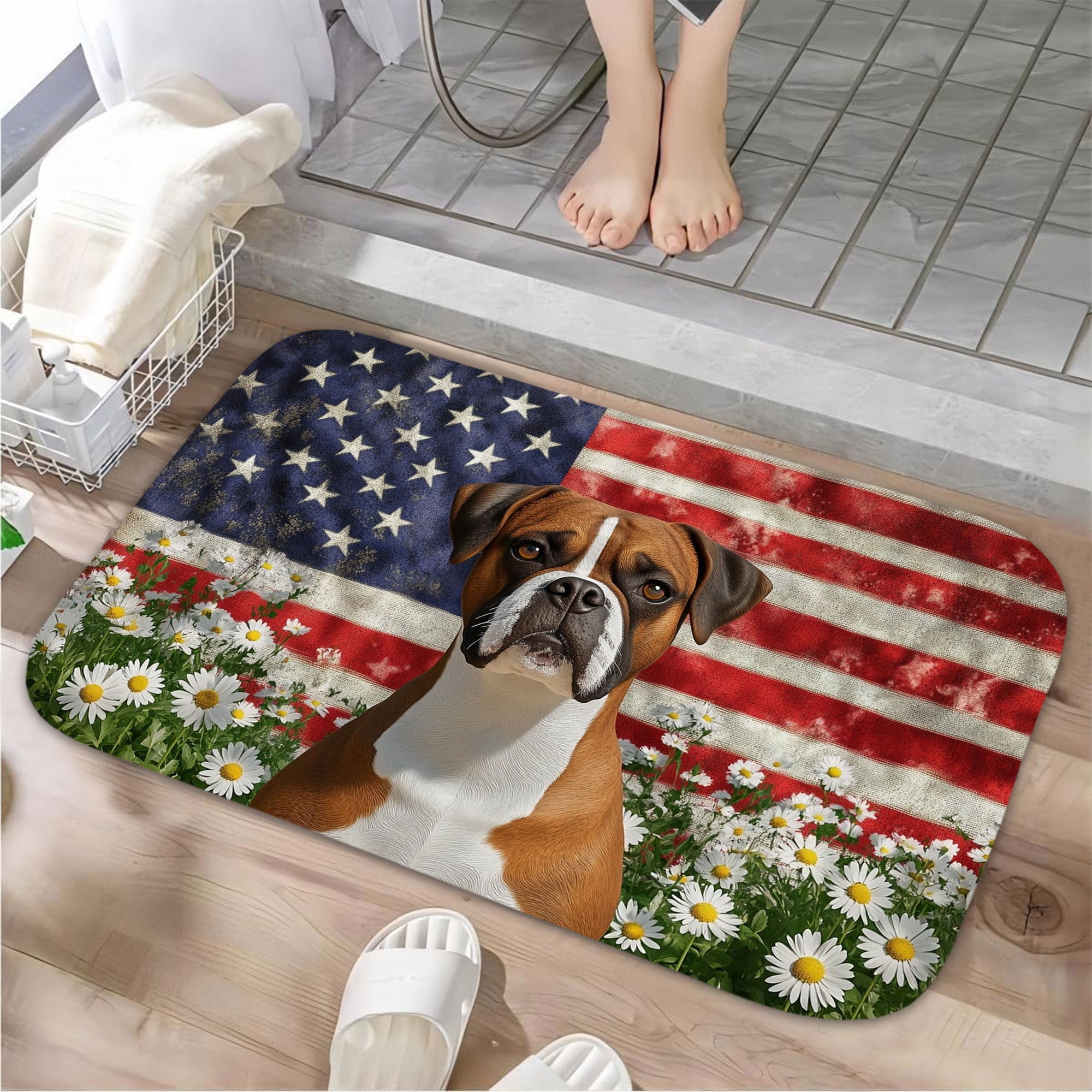1pc Boxer Dog Against Absorbent Non-Slip Bathroom Thickened Flannel Rug ...