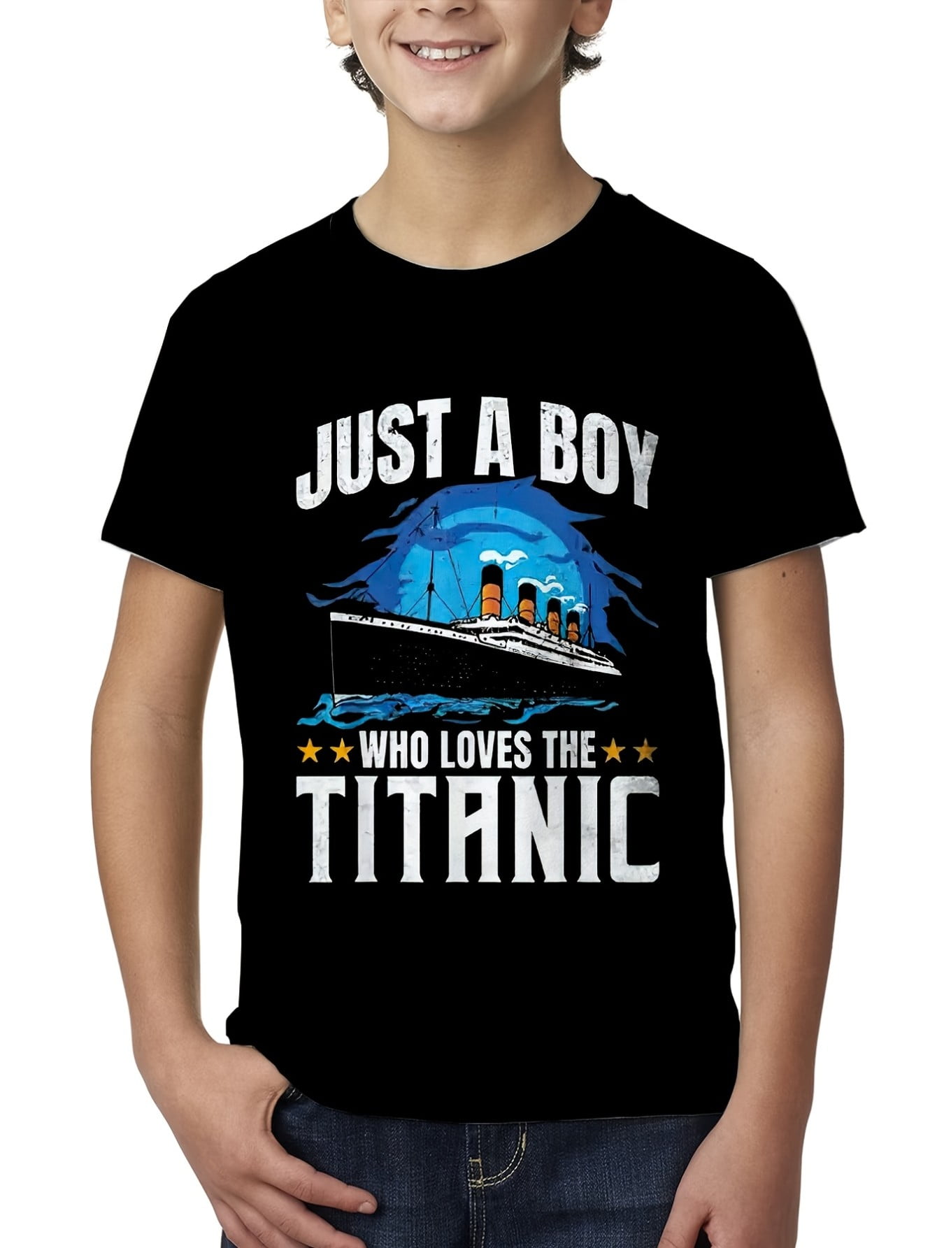 1pc Boys' Titanic Themed Crew Neck T-Shirt - Casual Summer Knit ...