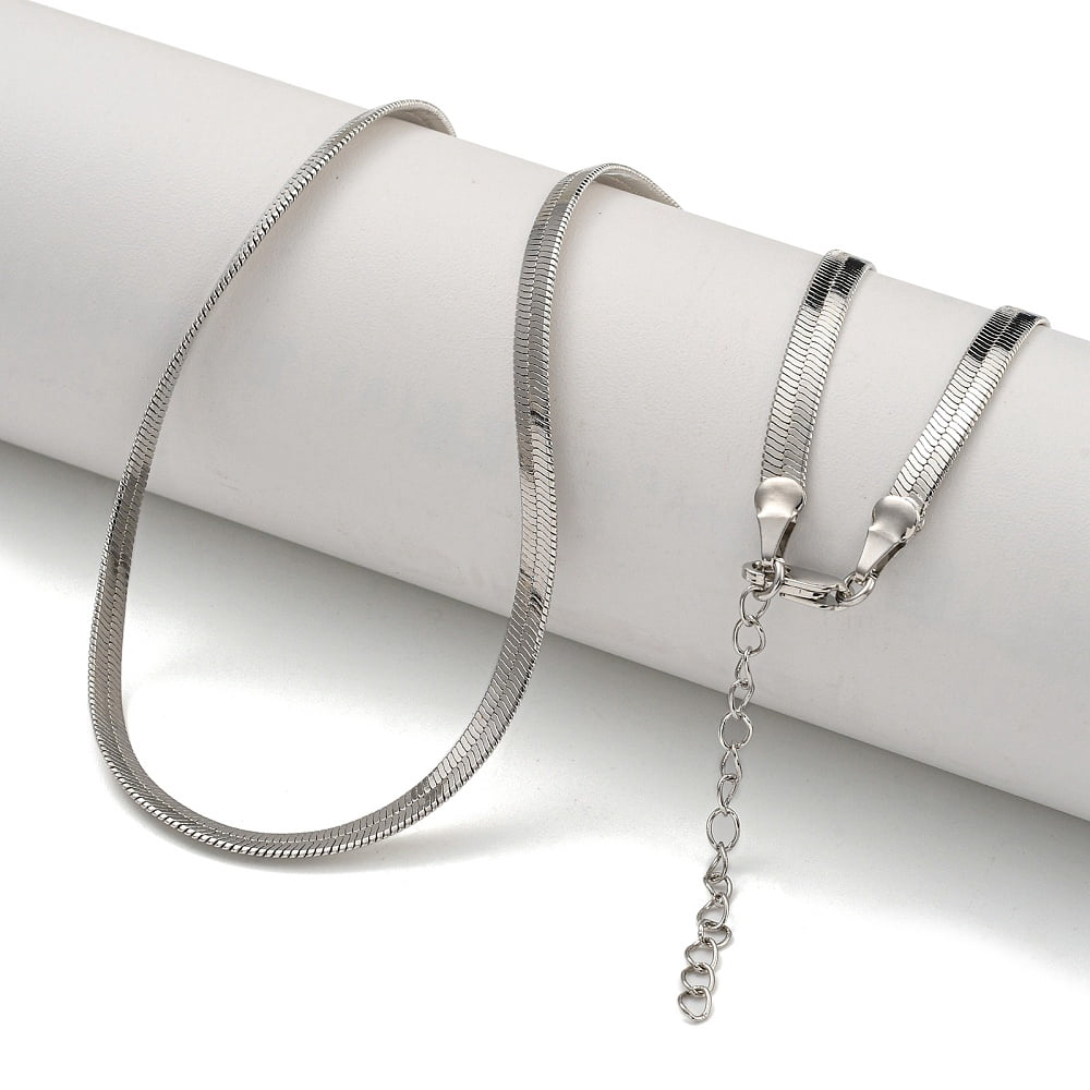 1pc Brass Flat Snake Chain Necklaces for Women Real Platinum Plated 17. ...