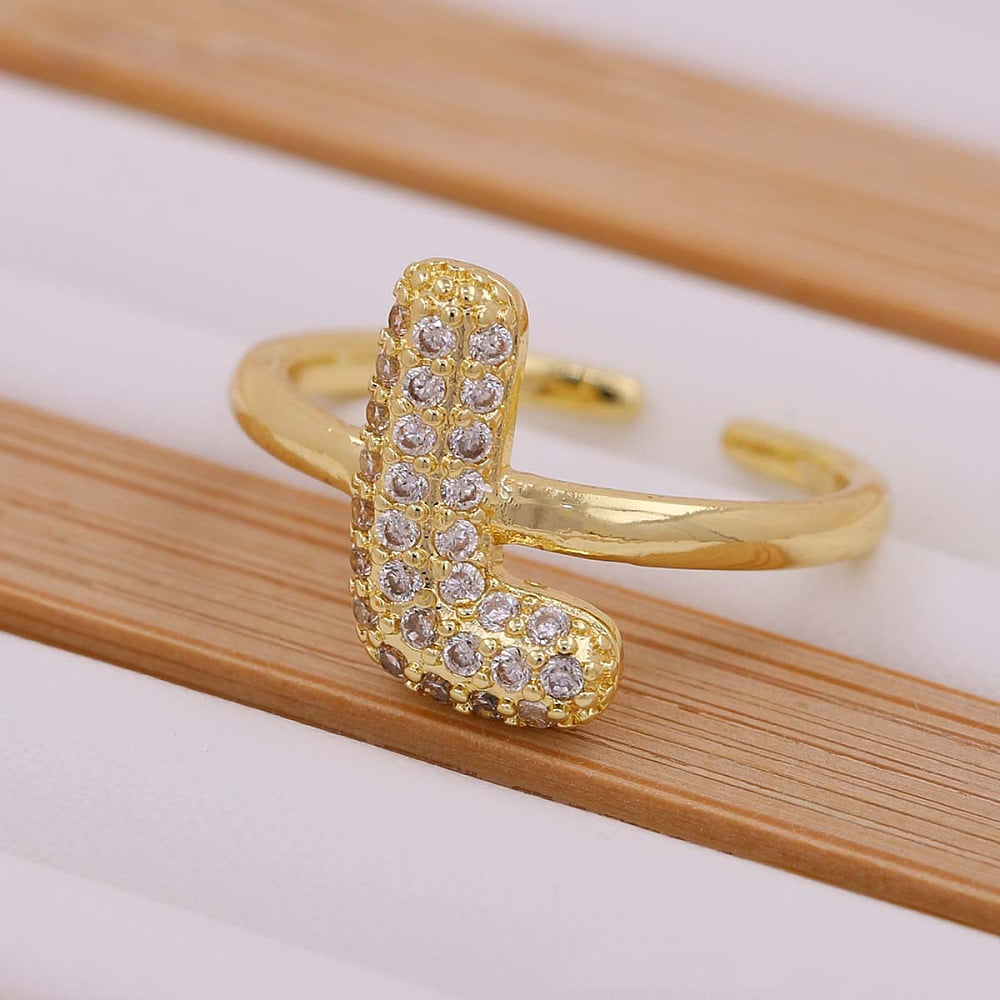 1pc Brass Micro Pave Clear Cubic Zirconia Initial Cuff Rings Golden ...