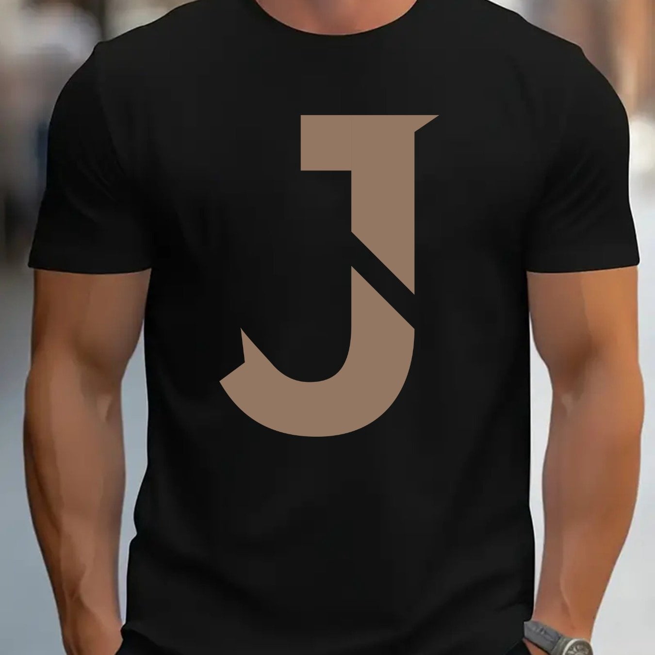 1pc Camiseta de algodón casual para hombre con estampado de letra J ...