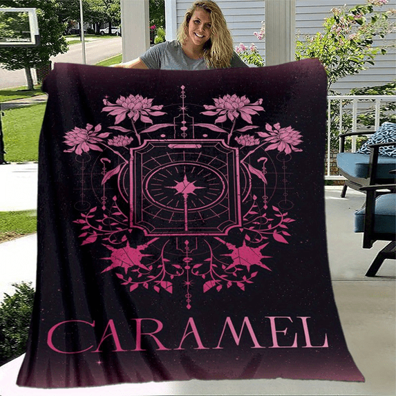 1pc Caramel Compass Floral Design Flannel Blanket - Soft Plush All ...