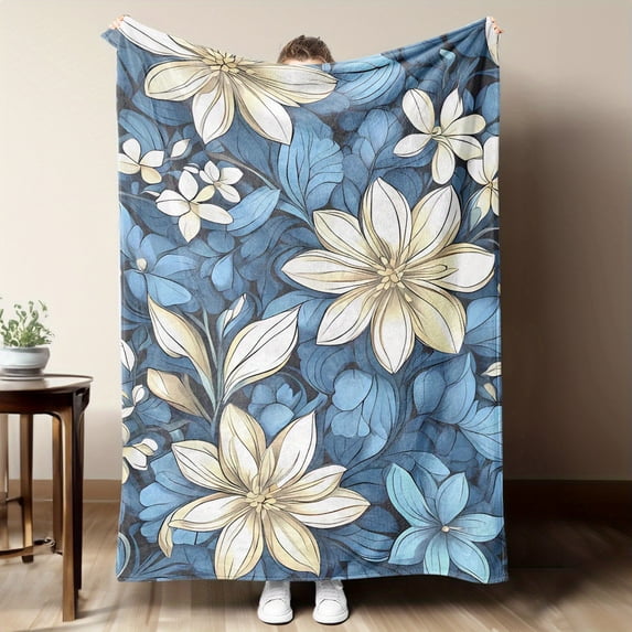 1pc Cartoon Flannel Blanket, Digital Print with Floral Sea And Small ...