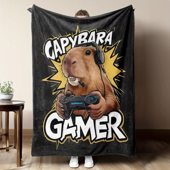 1pc Cartoon Flannel Blanket, Men's Casual Pattern - Capybara Gaming ...