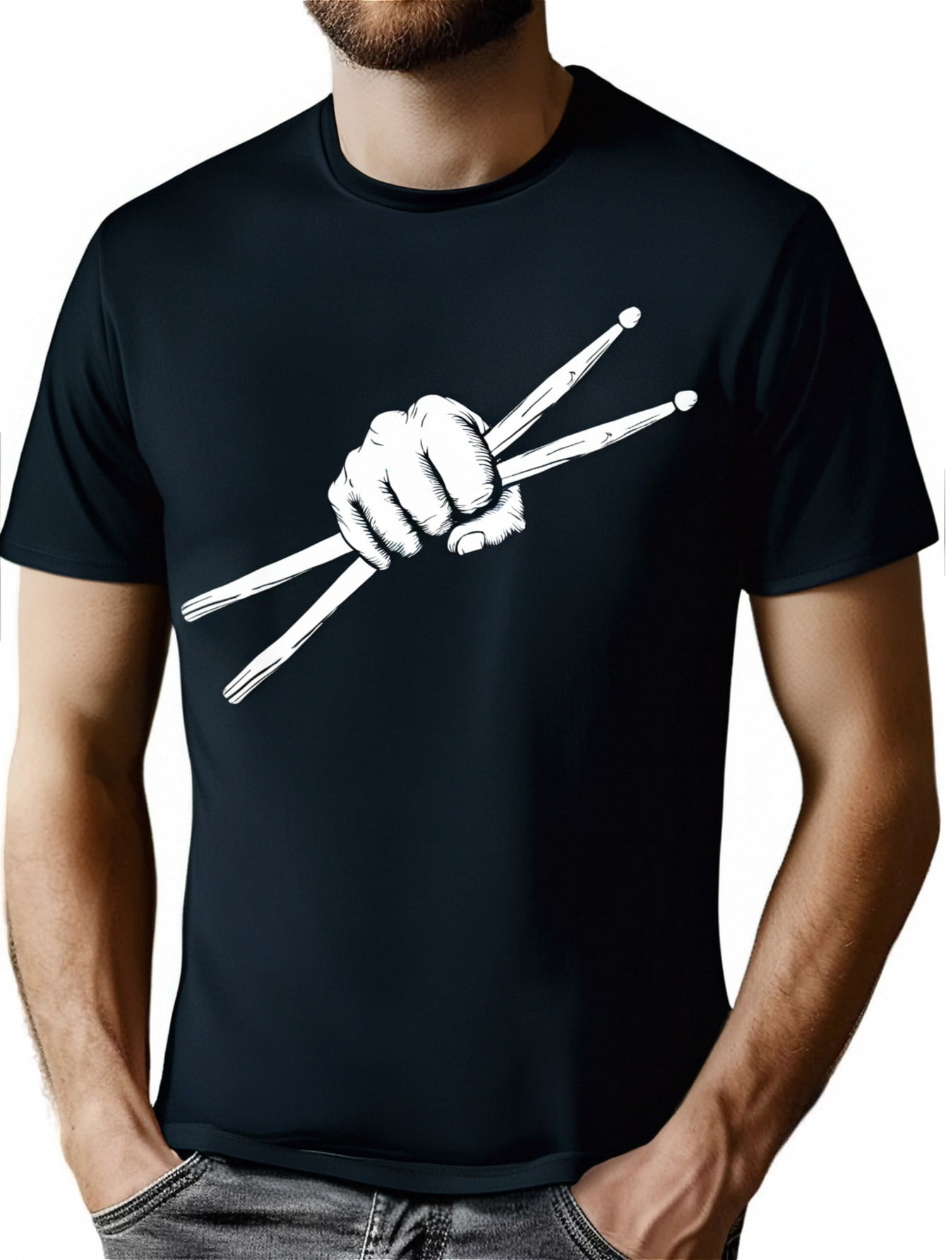 [1pc Casual Geometric Drummer Tee] 1pc Men'S Casual Cotton T-Shirt with ...