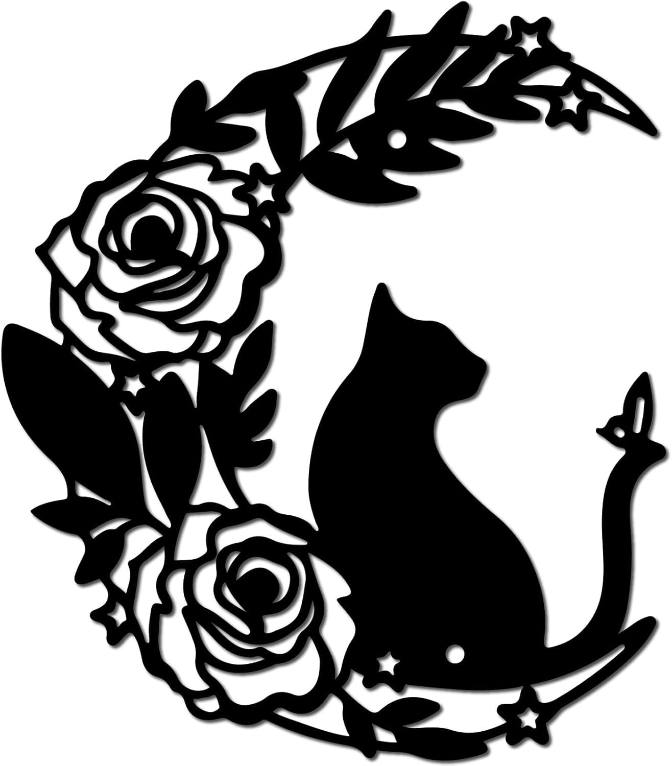 1pc Cat Metal Wall Art Decor Iron Wall Art Black Moon Hollow Cat Rose ...