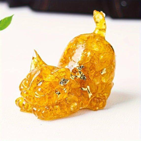 1pc Cat Resin Wrapped Natural Crystal Gemstone Animal Ornament, Tail ...