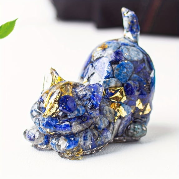 1pc Cat Resin Wrapped Natural Crystal Gemstone Animal Ornament, Tail ...