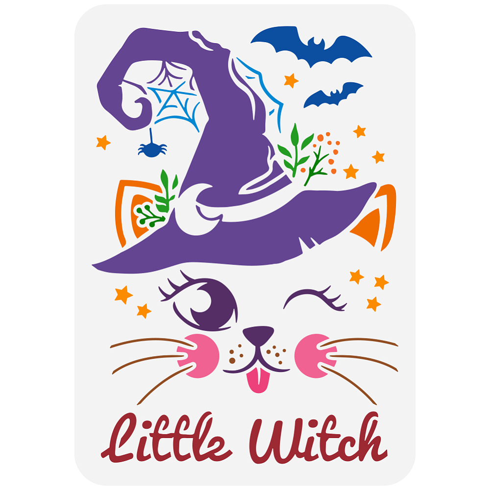 1pc Cat Witch Painting Stencil 8.3x11.7inch Plastic PET Cute Cat Face ...