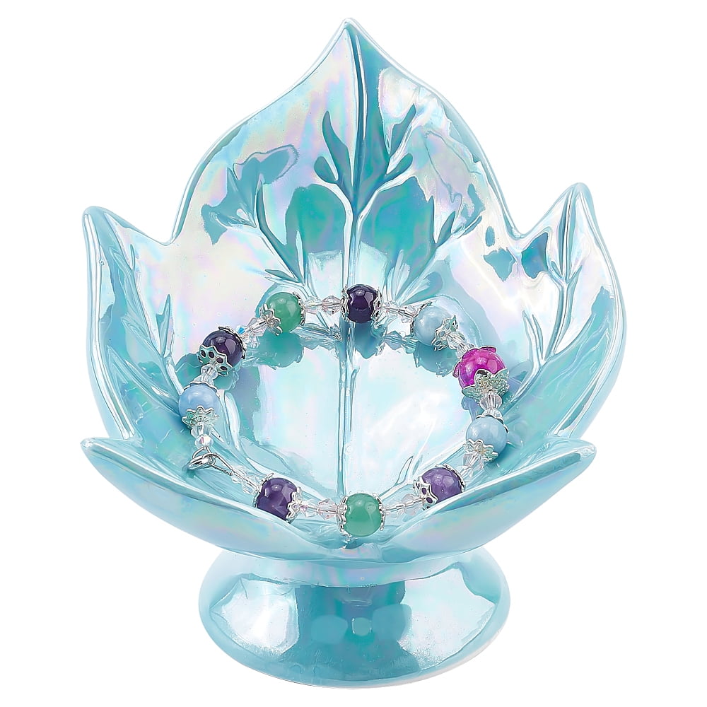 1pc Ceramic Leaf Shaped Jewelry Trays Ring Holder Cyan-Blue Jewelry ...
