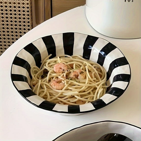 1pc Ceramic Striped Bowl - Versatile for Desserts, Salads, Breakfast ...