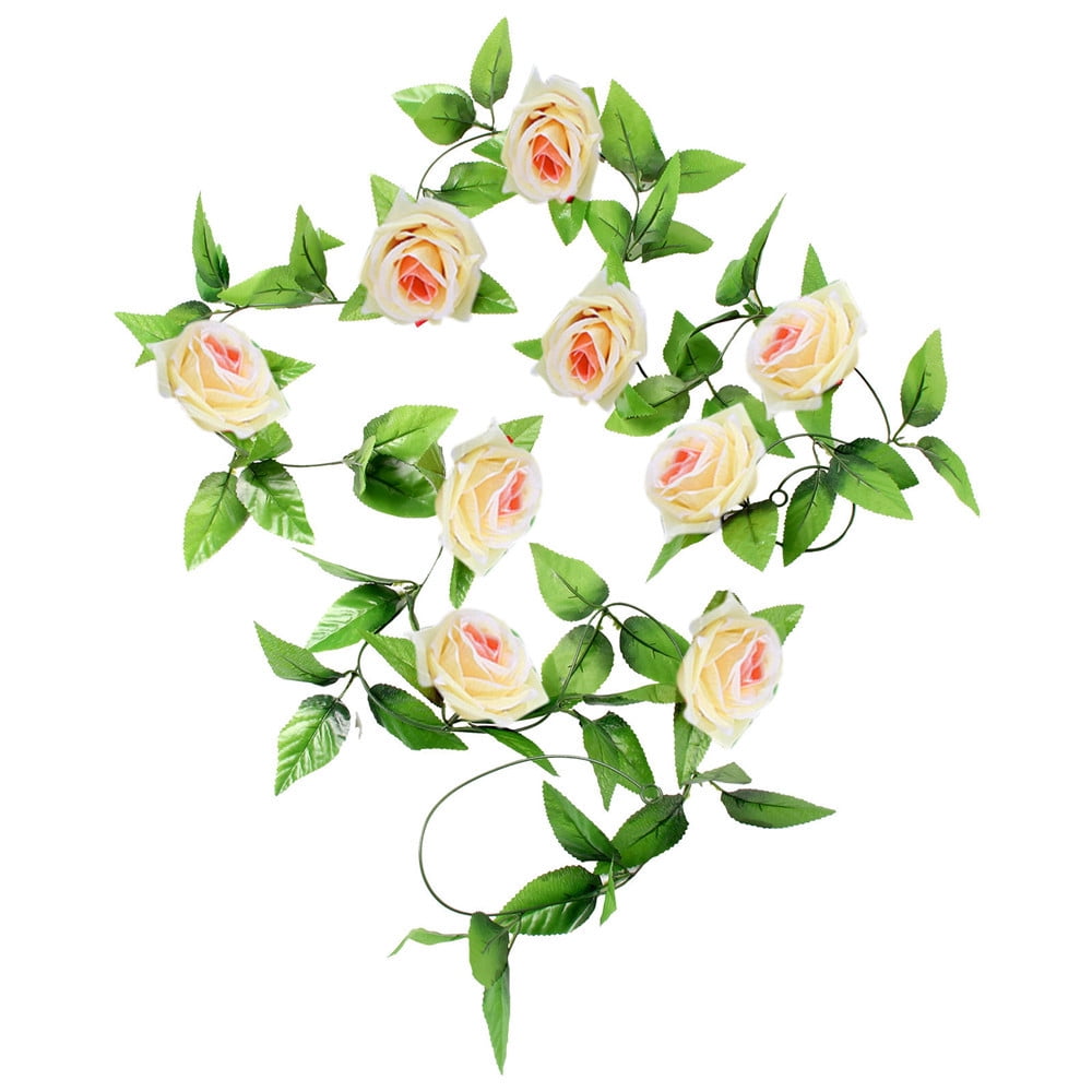 1pc Champagne Nine-Head Artificial Silk Rose Vine Garland, 8 Ft Long ...