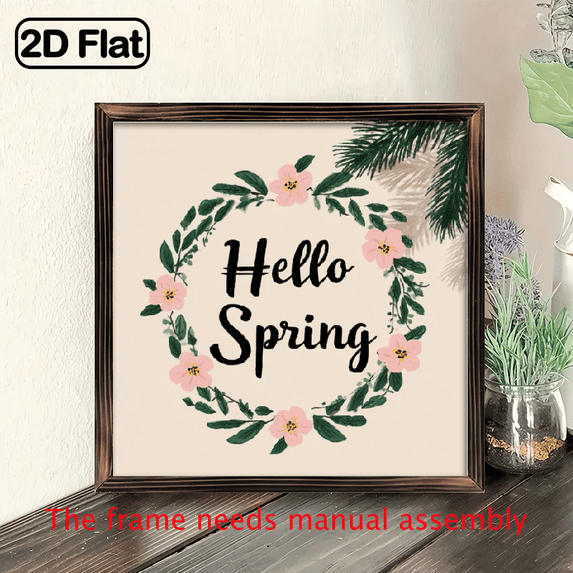 1pc Charming 'Hello Spring' Wooden Sign with Pink Floral Rustic ...