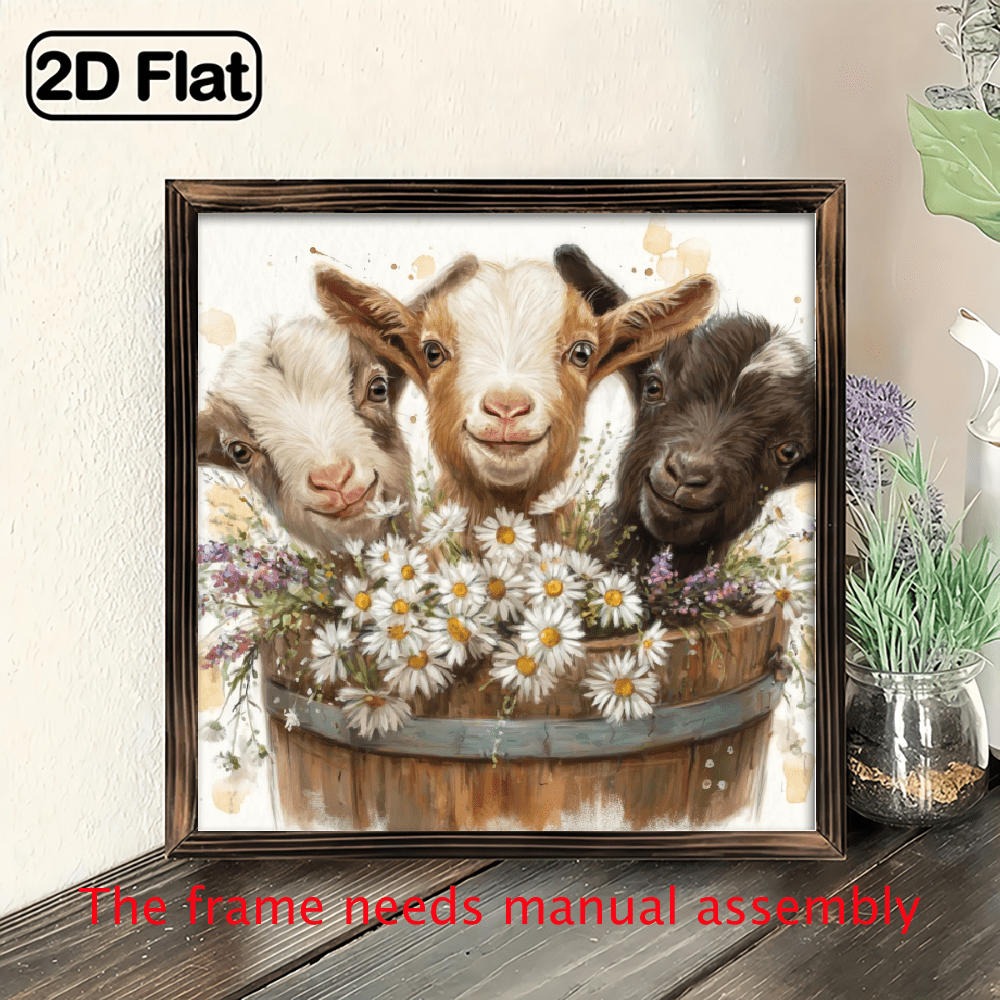 1pc Charming Spring Goat Wall Art Rustic Wooden Framed Sign with ...
