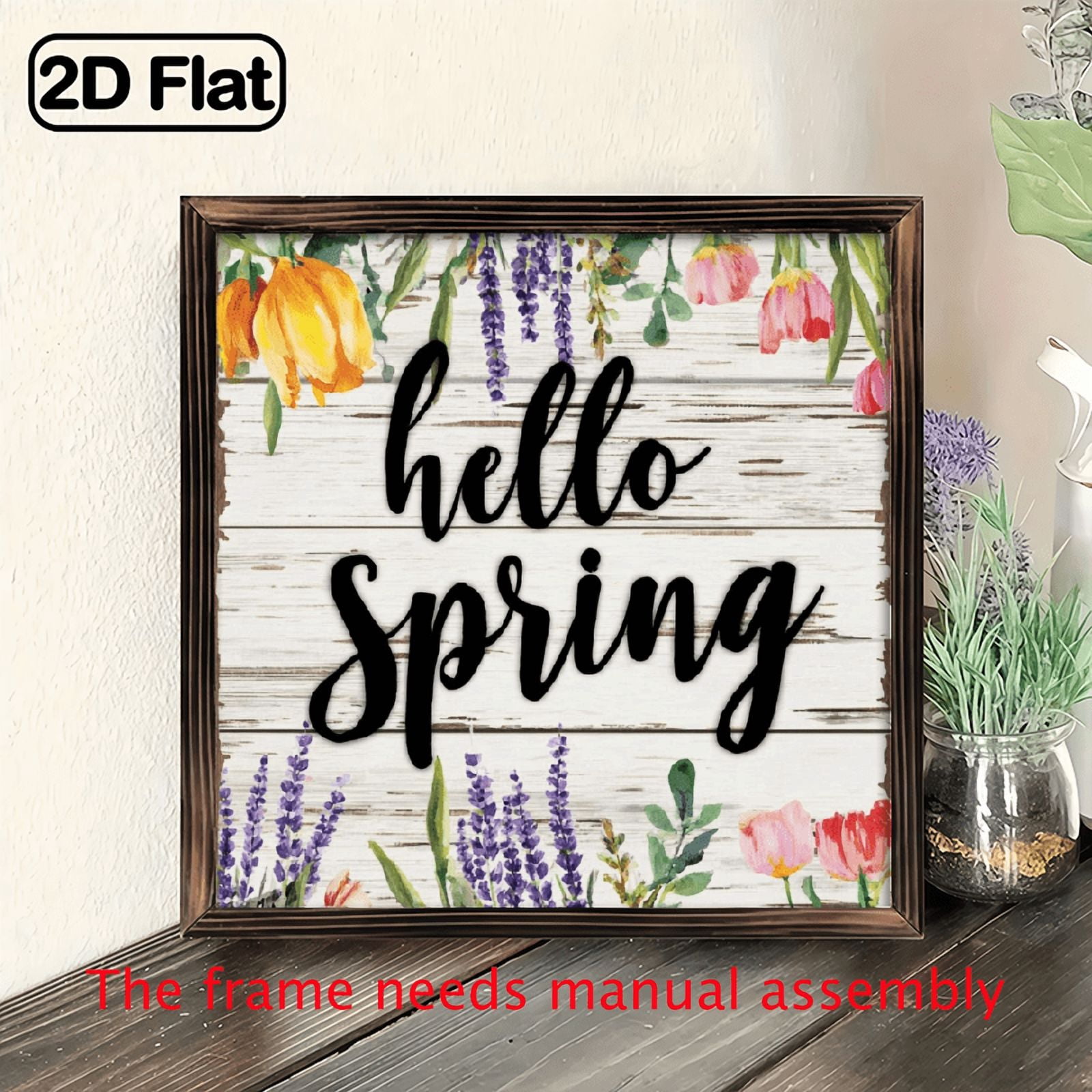 1pc Charming Spring Tulip 'Hello Spring' Wooden Sign - 8x8 Inch Framed ...