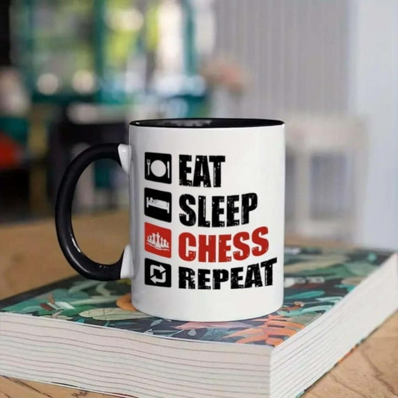 1pc Chess Themed 11oz Ceramic Mug Eat Sleep Repeat Design with Chess ...