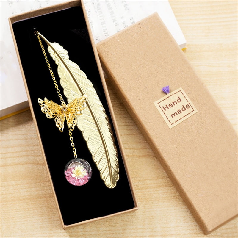 1pc Chinese Style Metal Feather Bookmark Creative Immortal Dried Flower ...