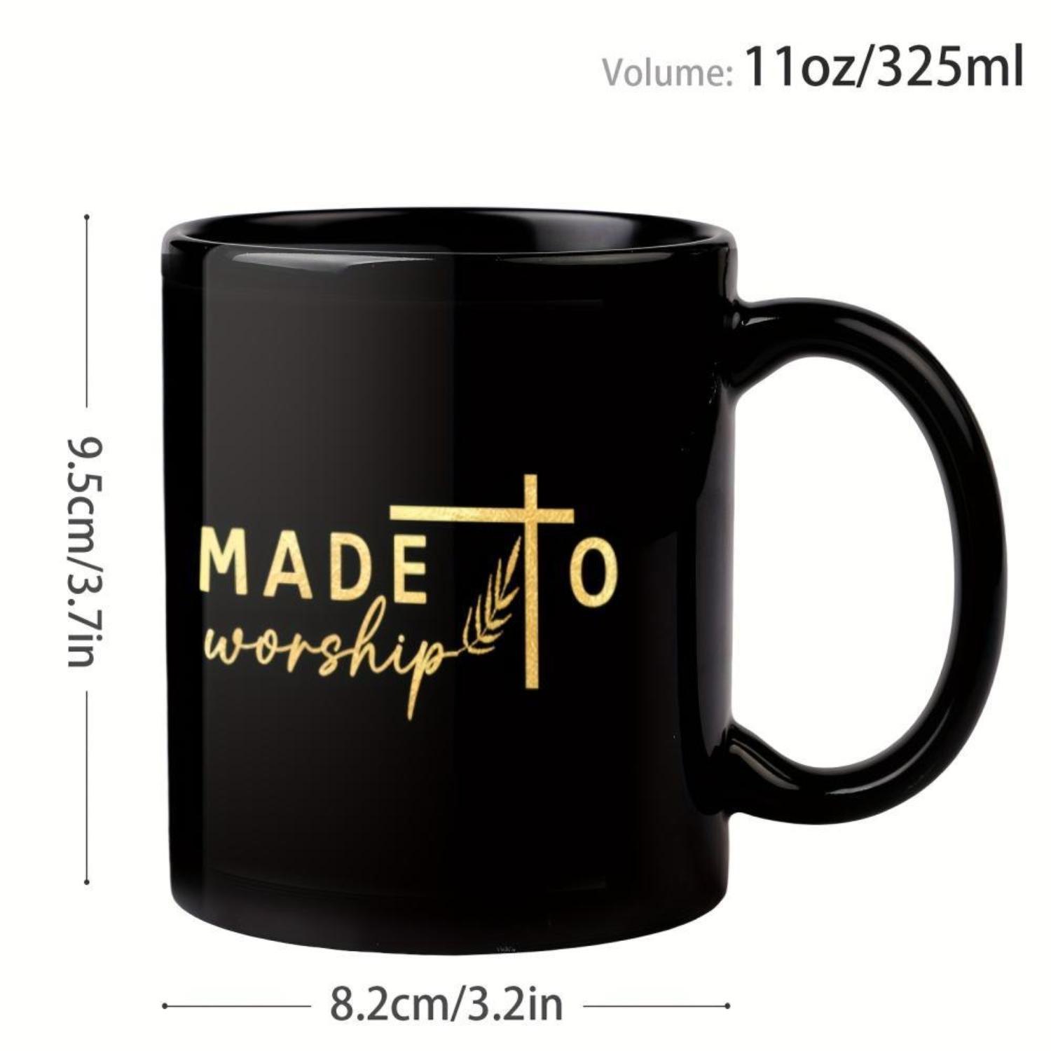 1pc Christian Coffee Mug Made to Worship with Golden Cross Elegant ...